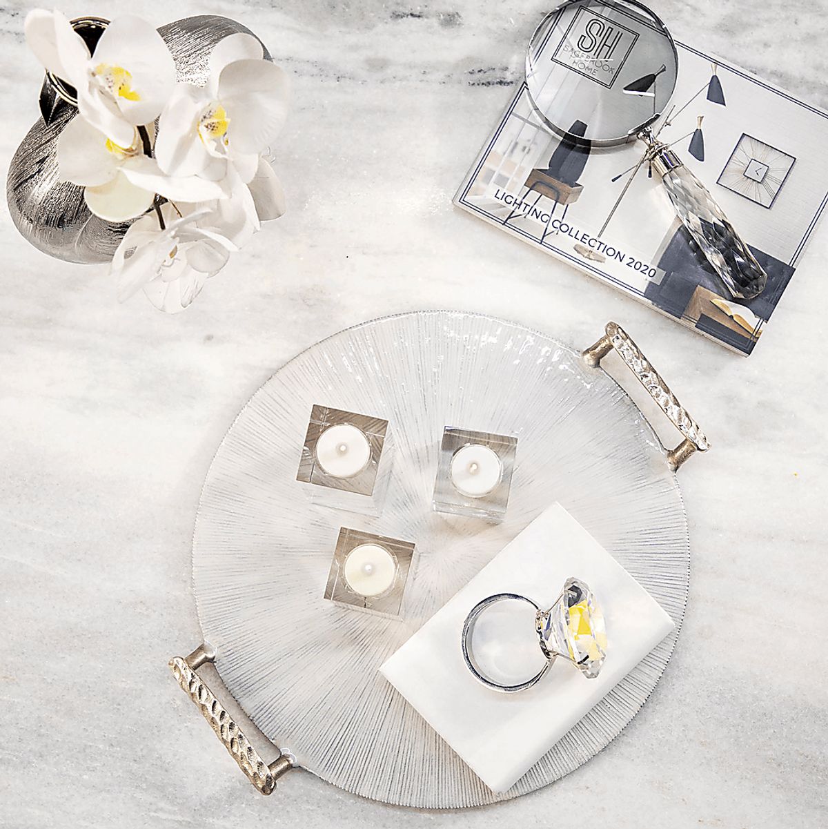 Maclamar Clear White Candle Holder | Rooms to Go