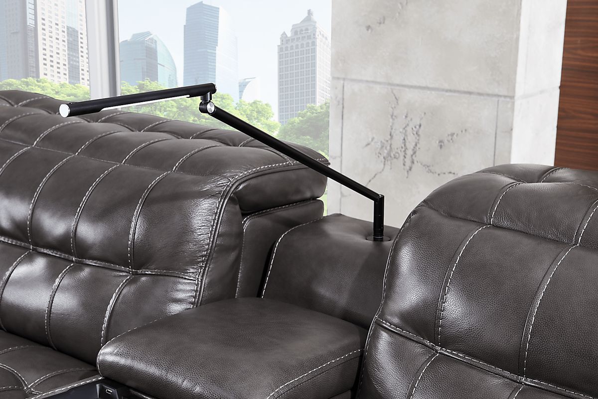 Maddox Manor Dark Gray Leather 7 Pc Dual Power Reclining Sectional ...
