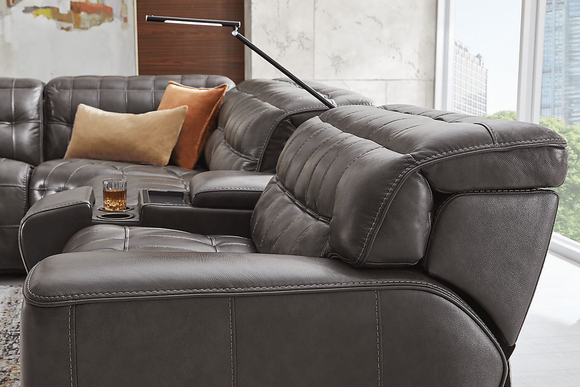 Maddox Manor Dark Gray Leather 10 Pc Dual Power Reclining Sectional ...