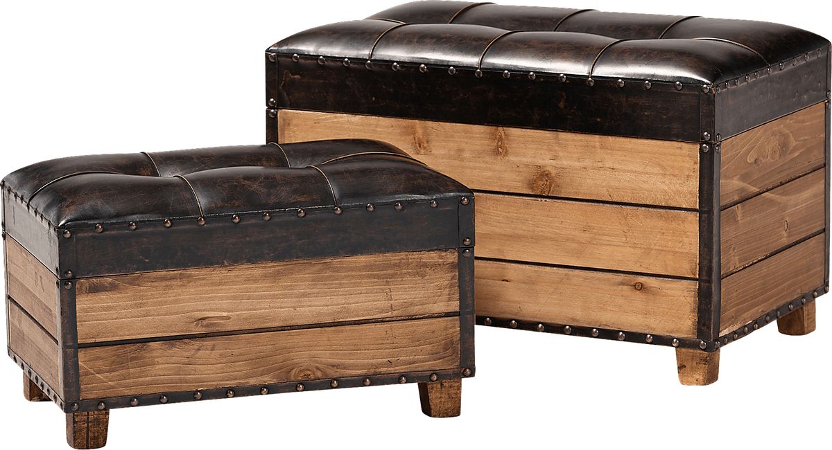 Madewood Brown Polyurethane Fabric Ottoman, Set Of 2 | Rooms to Go