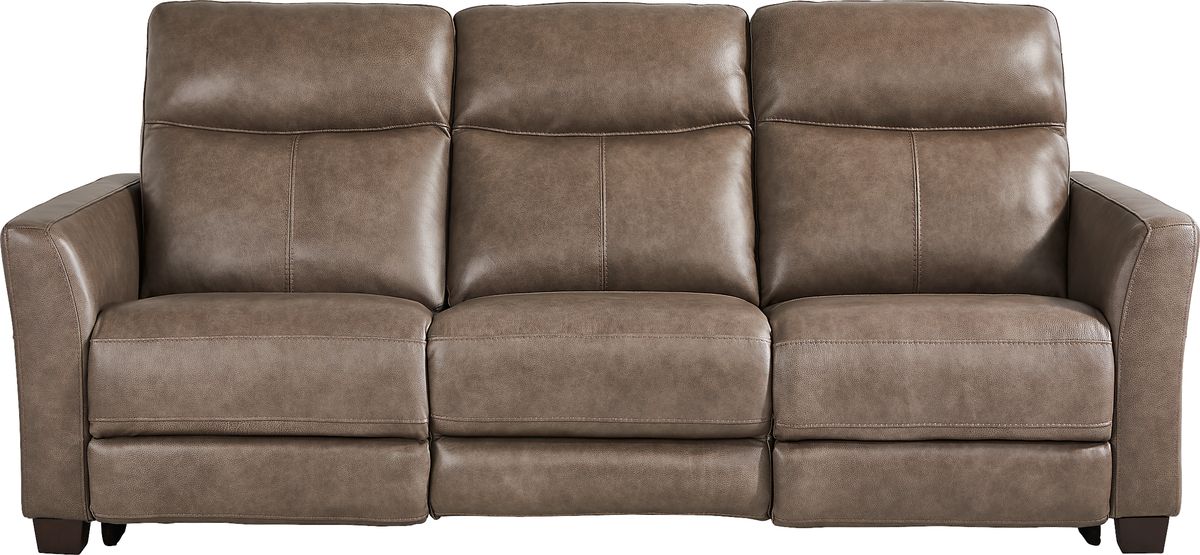 Maestro 2 Pc Mushroom Brown Leather Dual Power Reclining Living Room ...