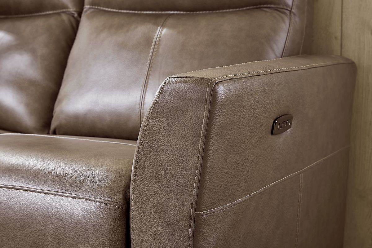 Maestro 2 Pc Mushroom Brown Leather Dual Power Reclining Living Room ...