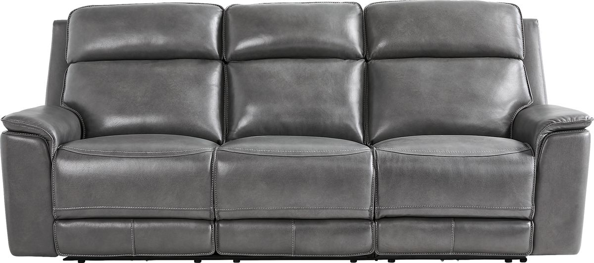 Magellan Smoke Gray Leather Dual Power Reclining Sofa | Rooms to Go