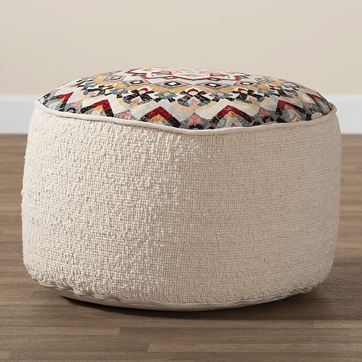 Magoun Cream Beige Cotton,Wool Fabric Pouf | Rooms to Go