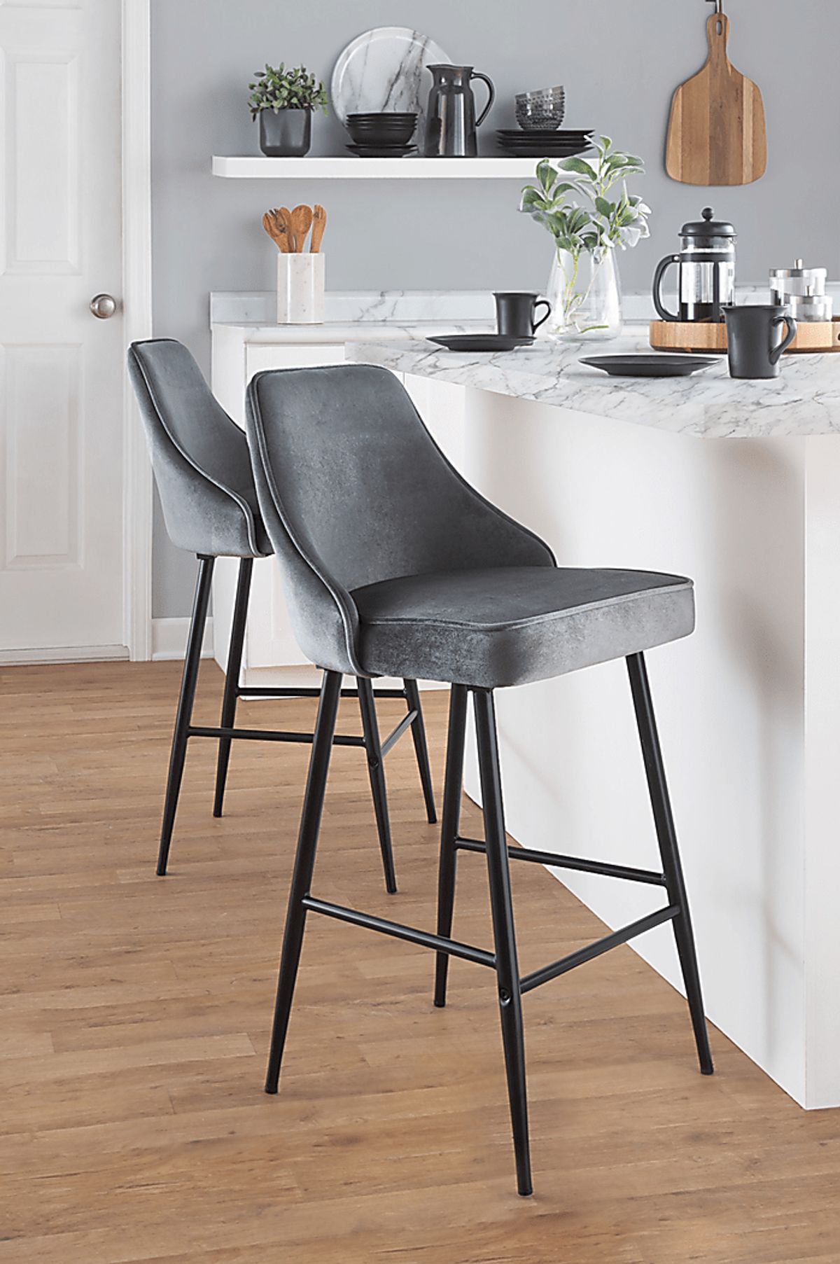 Mairie III Black Black,Colors Blue Velvet Plush Counter Height Stool ...