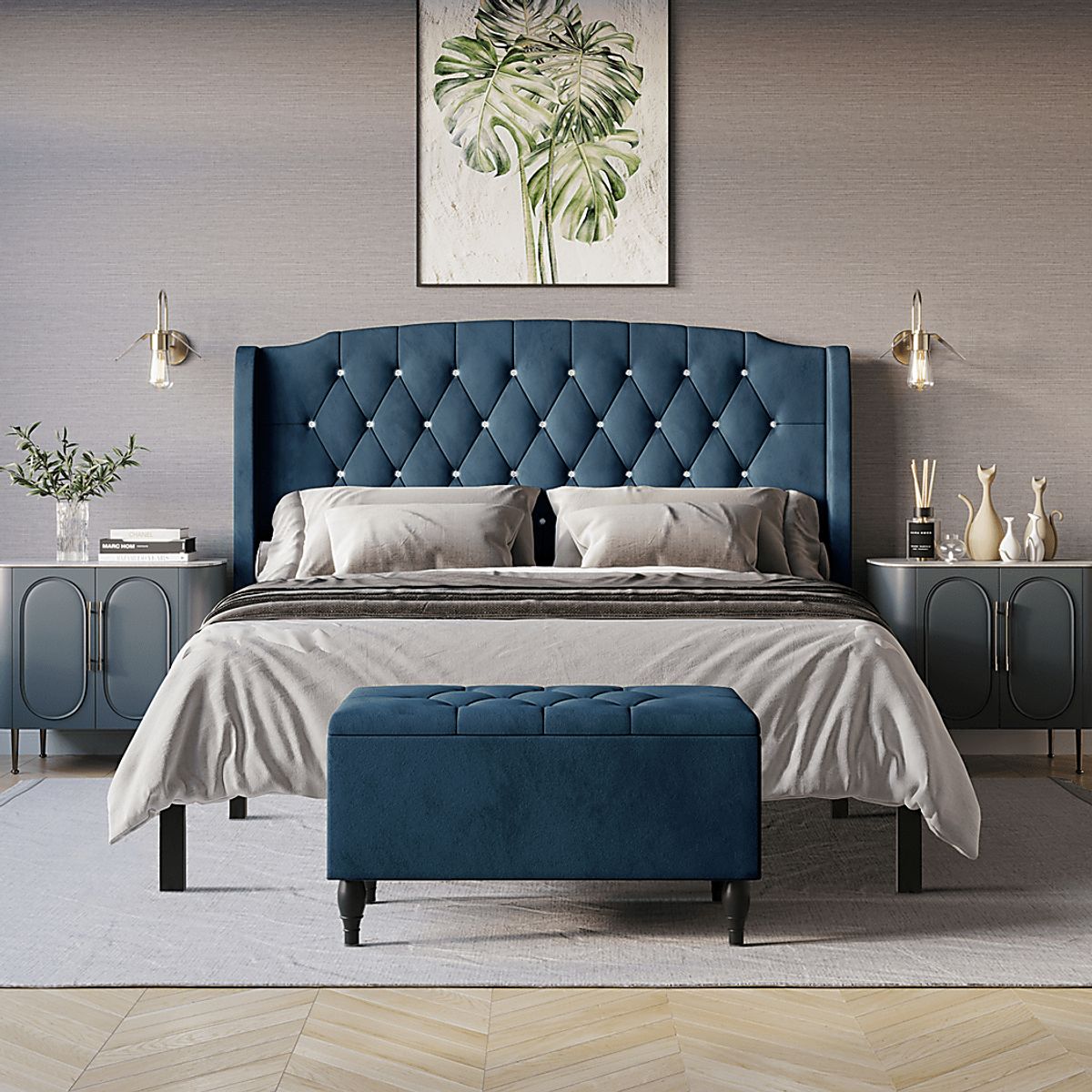 Malachi Blue Colors Polyester Fabric Full Bed Storage | Rooms to Go