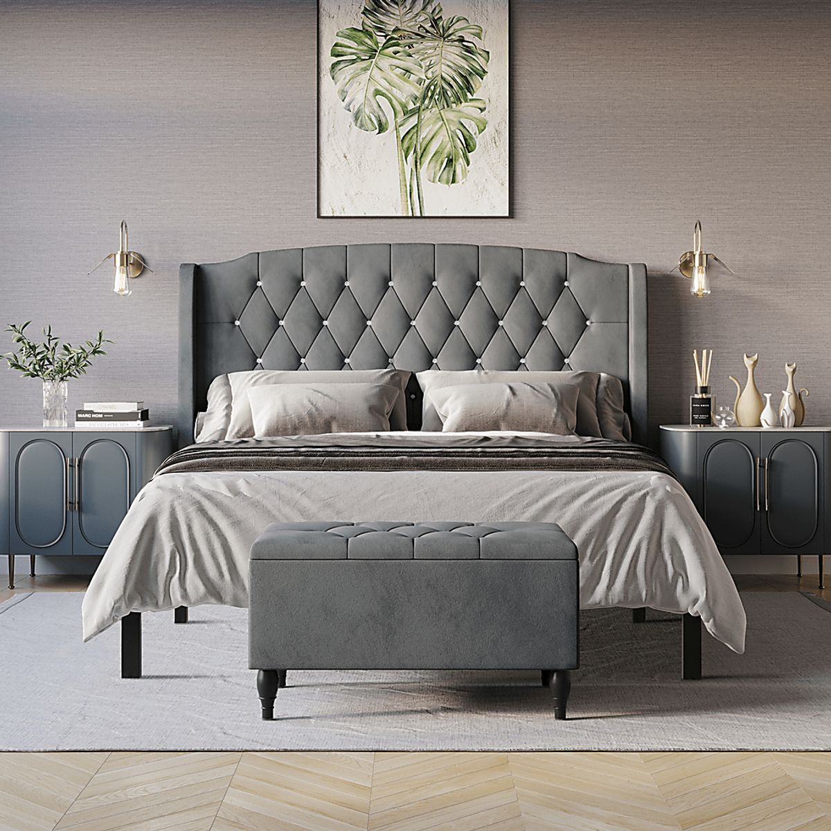 Malachi Gray Polyester Fabric Full Bed Storage | Rooms to Go