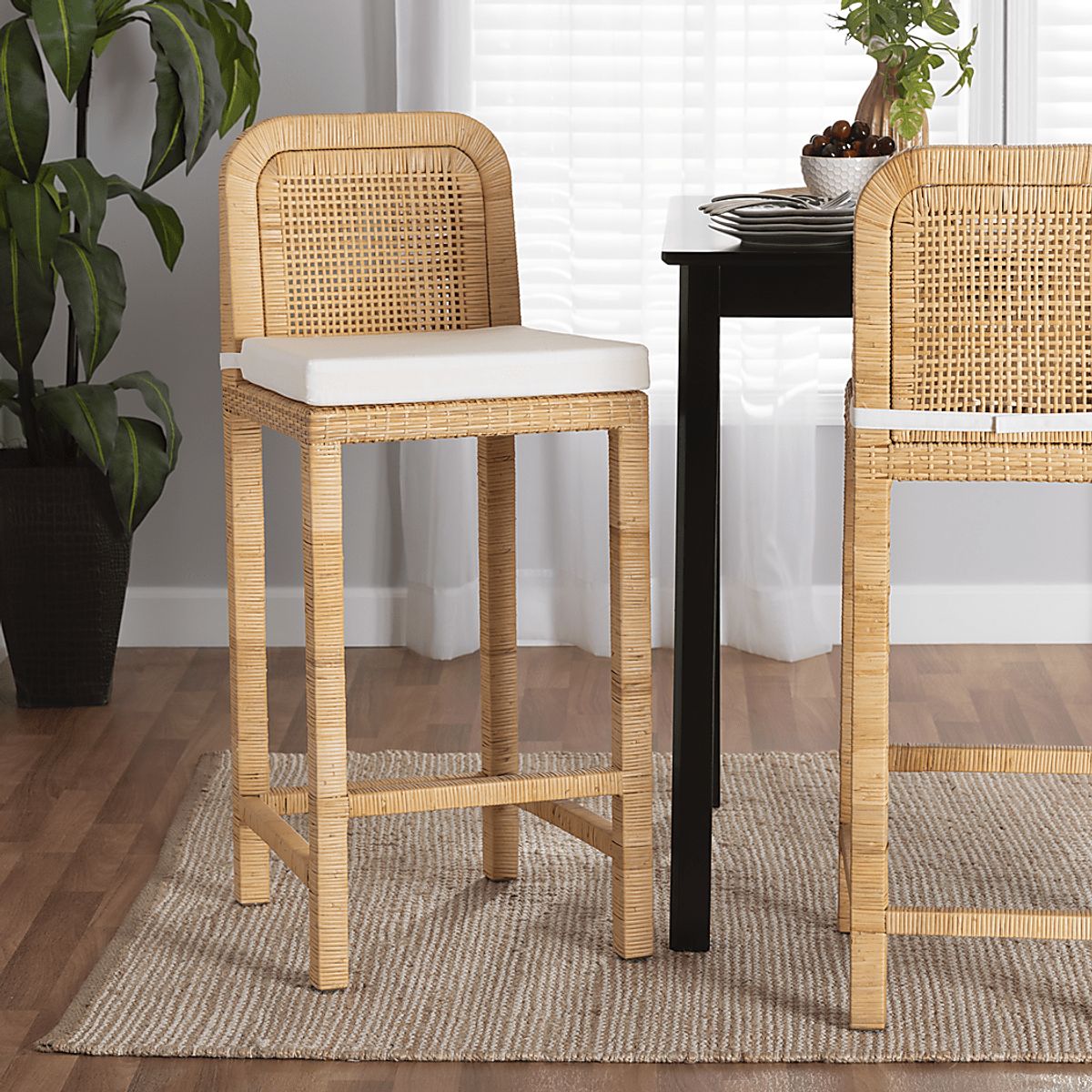 Manassas Natural Beige,White Polyester Fabric Barstool | Rooms to Go