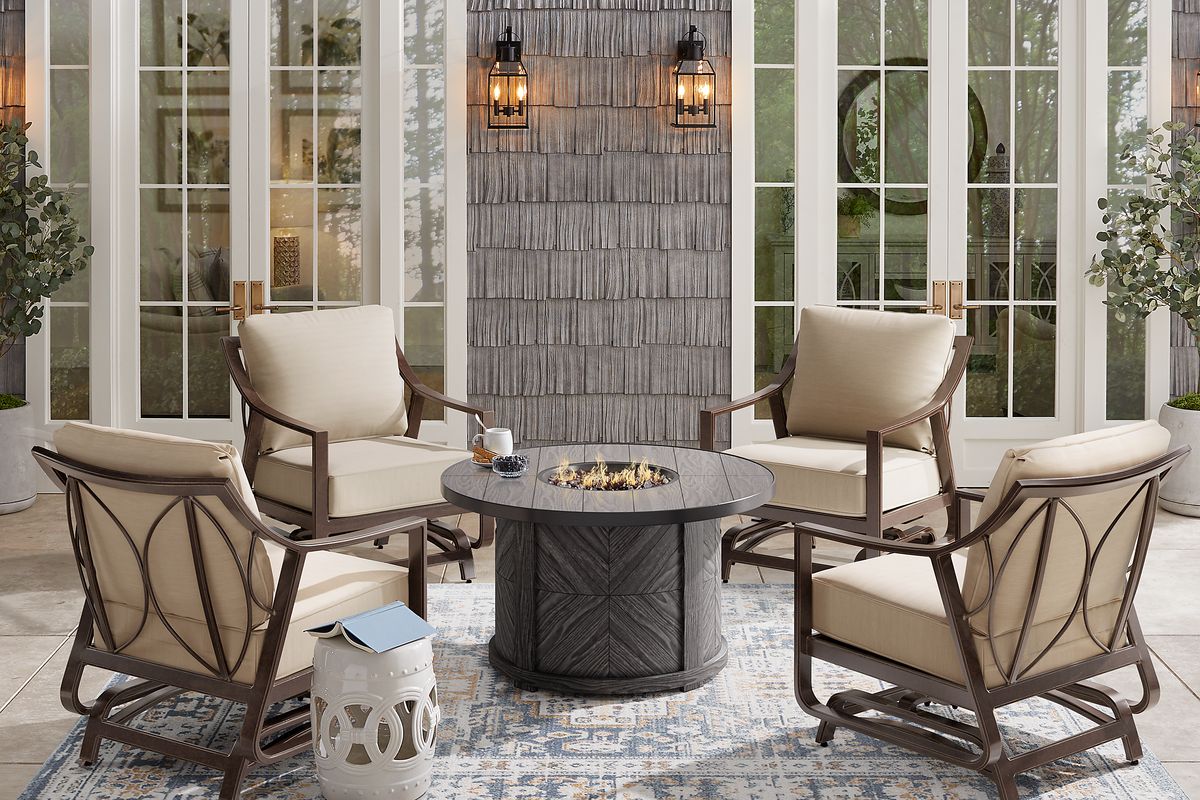 Manchester Hill 5 Pc Bronze Metal Linen Beige Aluminum Outdoor Seating ...