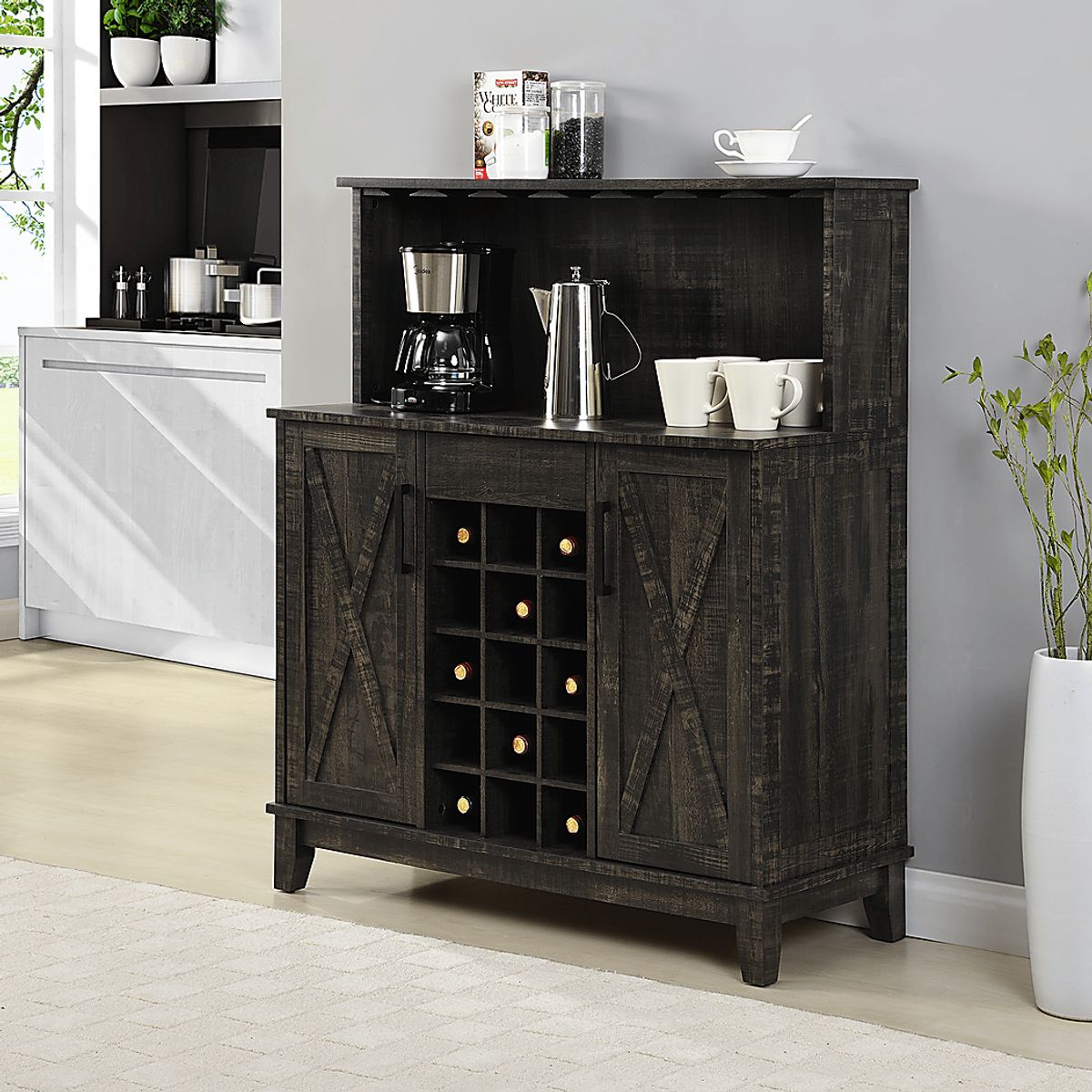 Mankato Charcoal Gray Bar Cabinet | Rooms to Go