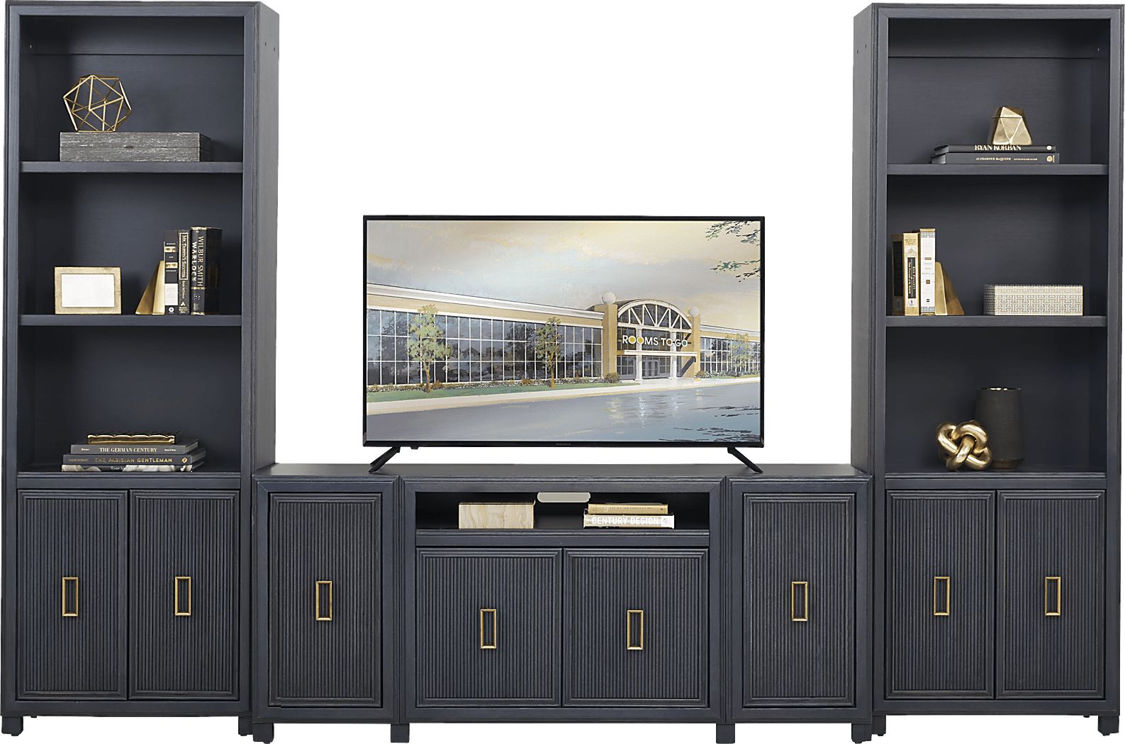 Manor Bridge Blue 3 Pc Wall Unit with 66 in. Console - Rooms To Go