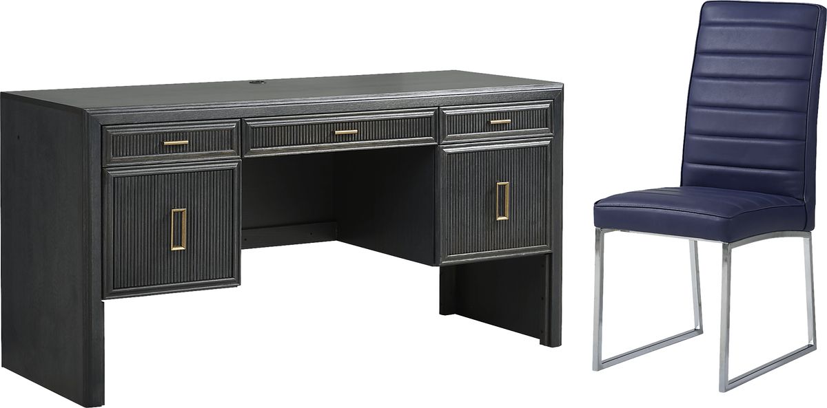 Manor Bridge Blue Desk and Midnight Chair - Rooms To Go