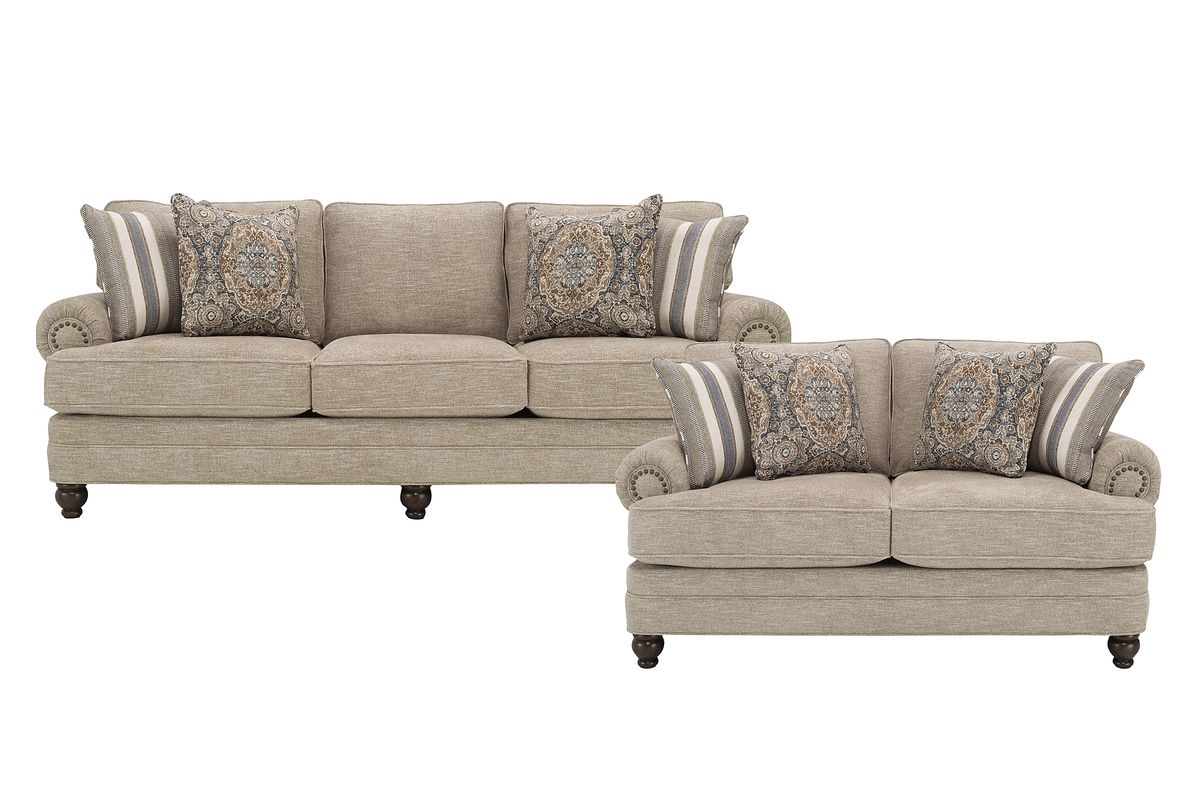 Mansfield 2 Pc Linen Beige Chenille Fabric Living Room Set With Sofa ...