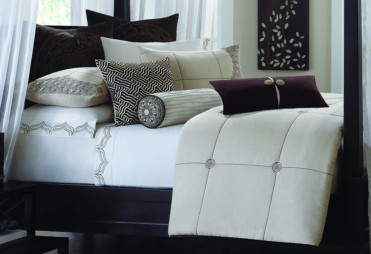 Mantra Beige Cotton,Linen Fabric 8 Pc Queen Linens Set | Rooms to Go