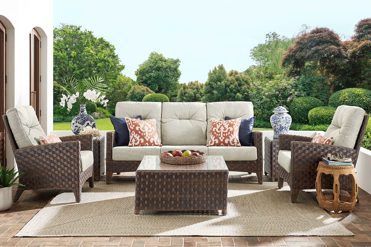 Mantra 4 Pc Brown Dark Wood Ash Beige,Gray Wicker Outdoor Seating Set ...