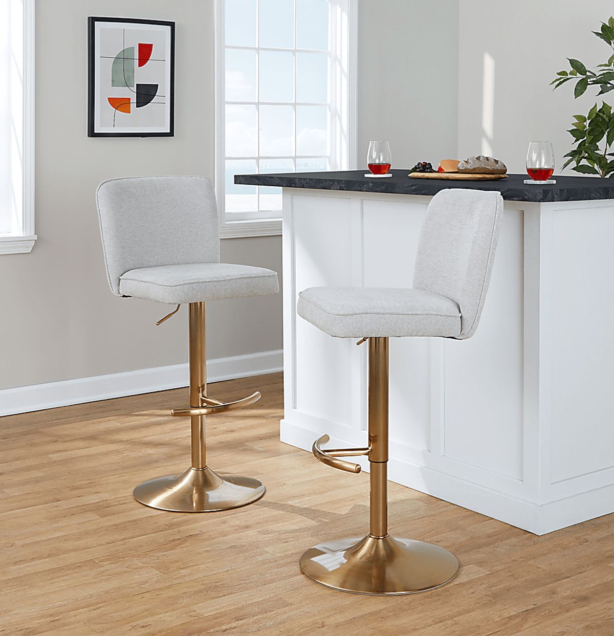 Marcei Gold Colors,Metal Beige Polyester Fabric Barstool, Set Of 2 ...