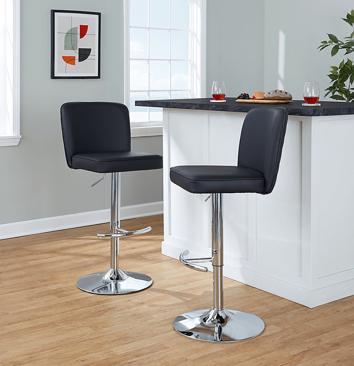 Marcei II Chrome Metal Black Polyurethane Fabric Barstool, Set Of 2 ...