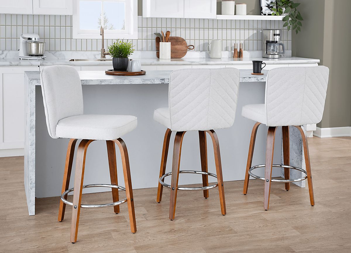 Marcei IV Walnut Dark Wood White Polyester Fabric Counter Height Stool ...