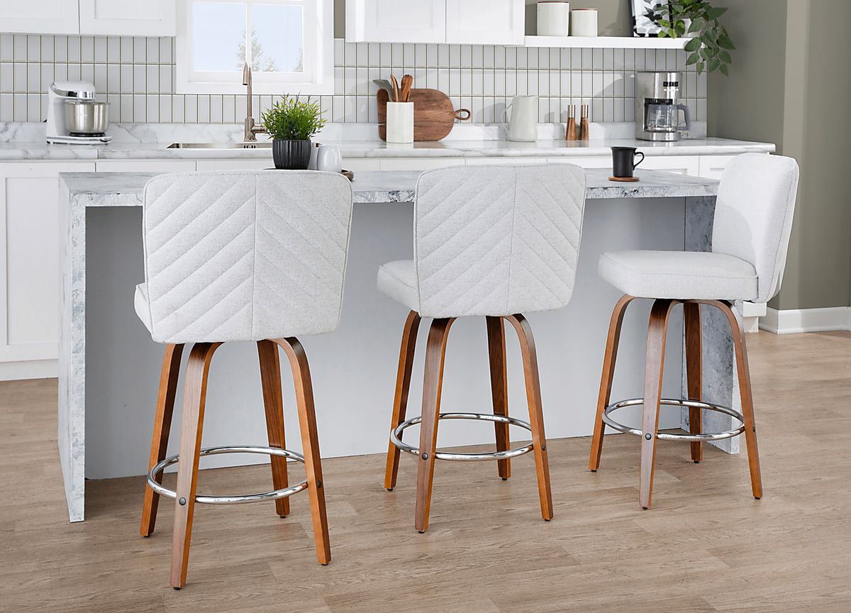Marcei IV Walnut Dark Wood White Polyester Fabric Counter Height Stool, Set Of 2 | Rooms to Go