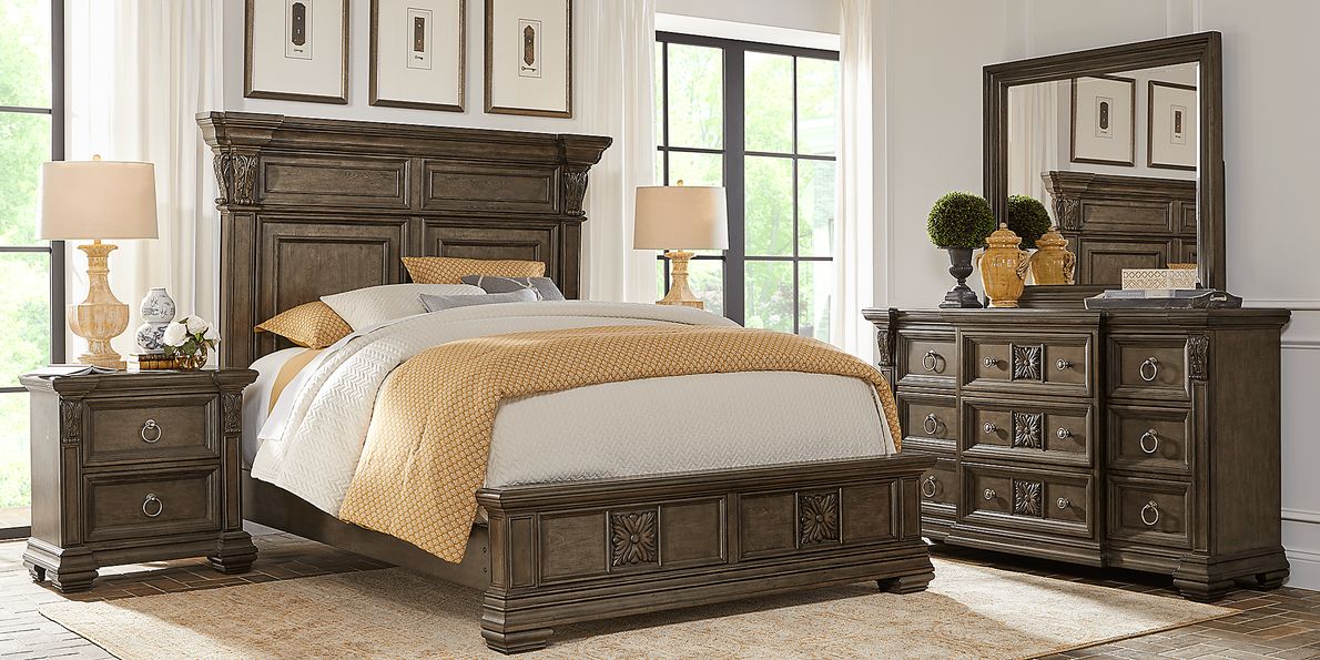 Marcelle 5 Pc Brown Dark Wood King Bedroom Set With Dresser, Mirror, 3 ...
