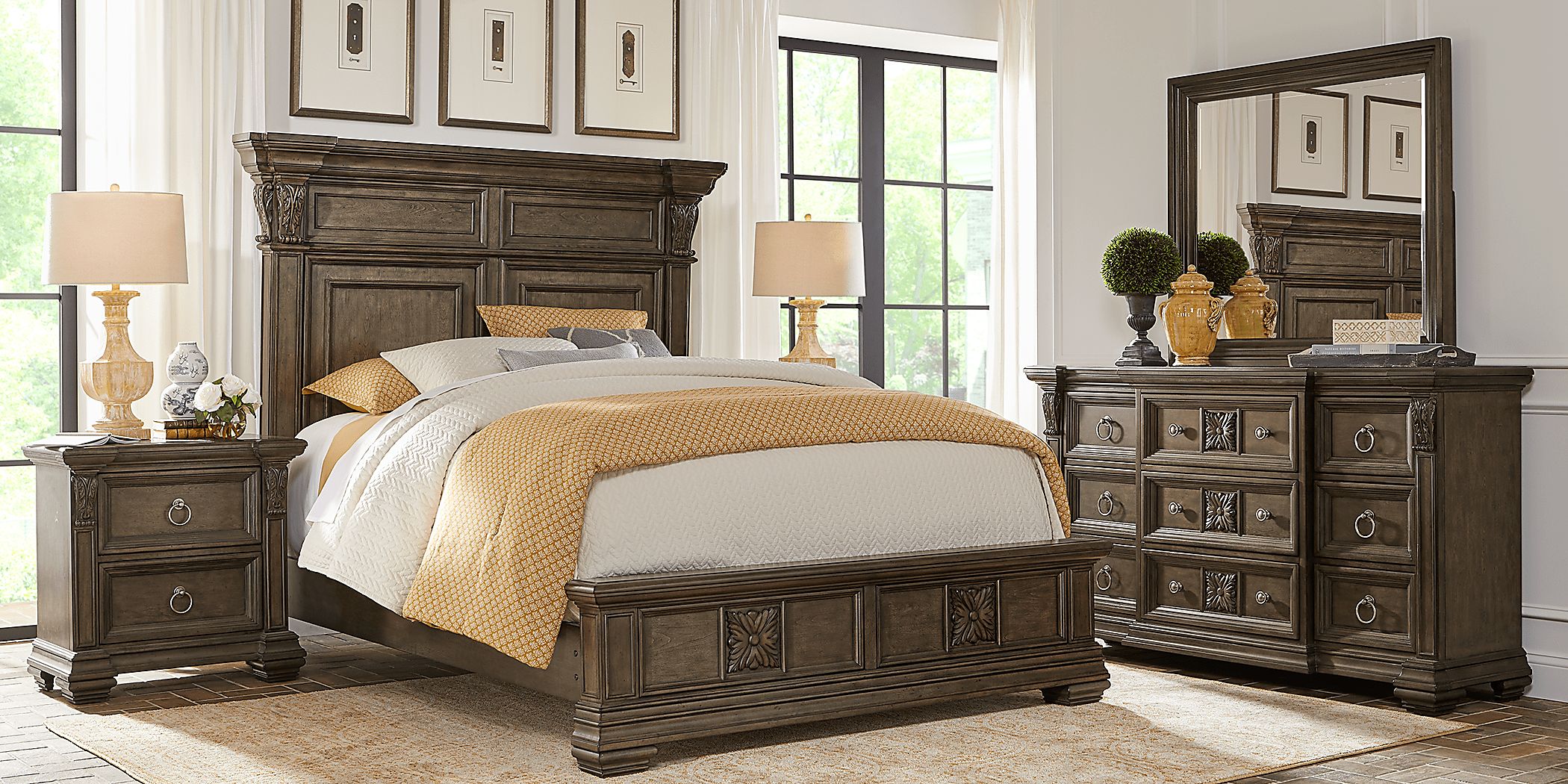 Marcelle Brown 7 Pc Queen Panel Bedroom - Rooms To Go