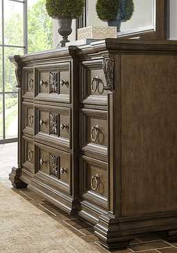 Marcelle 5 Pc Brown Dark Wood Queen Bedroom Set With Dresser, Mirror, 3 ...