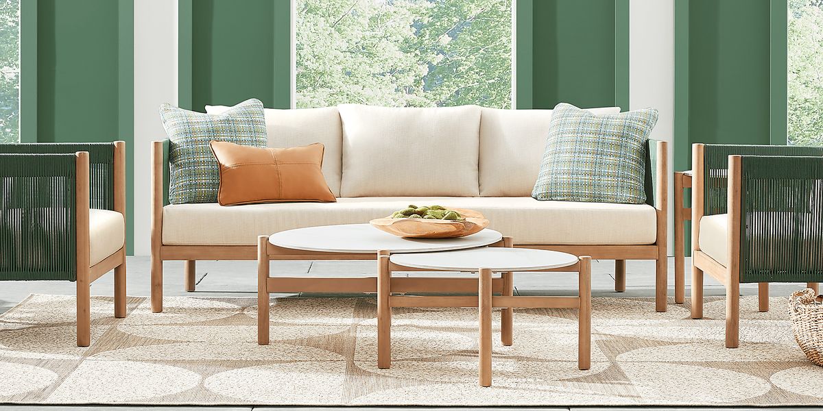 Marche Natural Light Wood Green Aluminum,Wood Outdoor Sofa | Rooms to Go