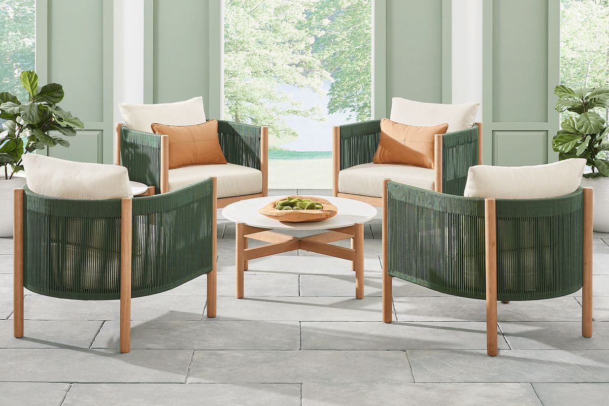 Marche 6 Pc Natural Light Wood Green Aluminum,Wood Outdoor Seating Set ...