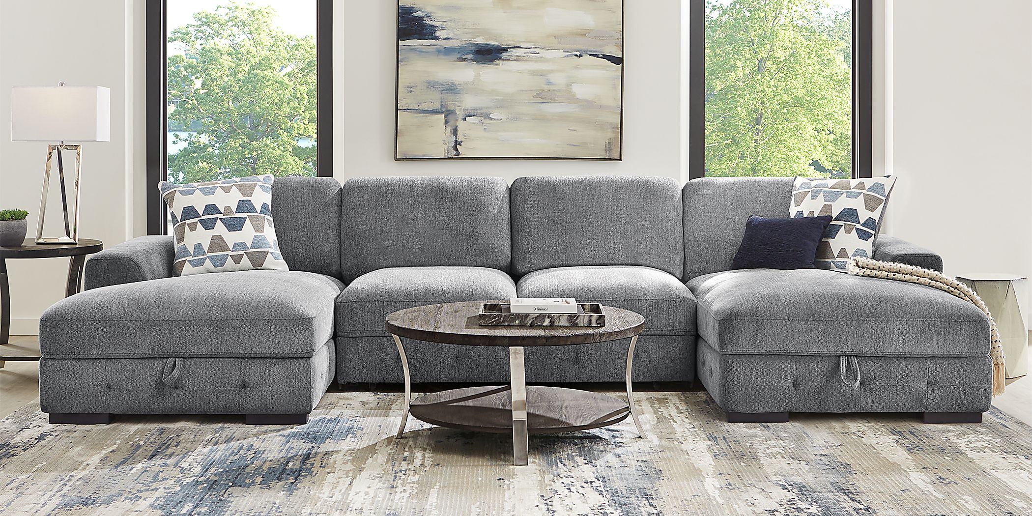 Marcola Ash Beige,Gray Polyester Fabric 3 Pc U-Sectional Sleeper ...