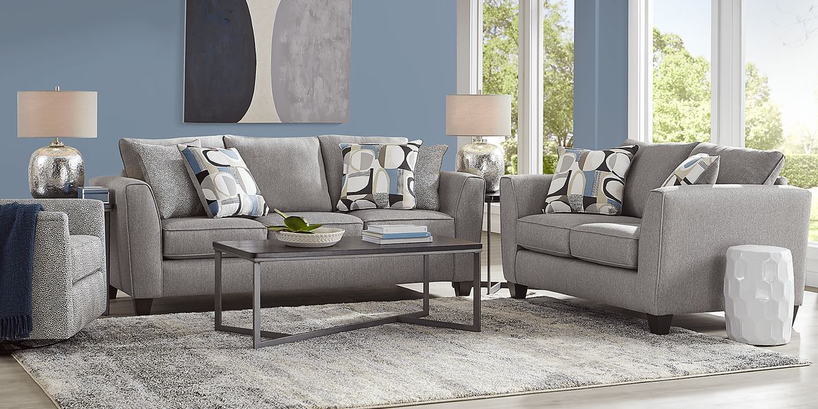 Marisol Bay 7 Pc Dark Gray Woven Living Room Set With Sofa, Loveseat, 3 ...