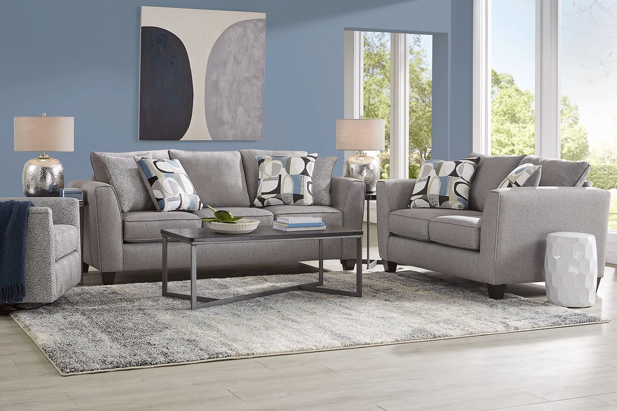 Marisol Bay 7 Pc Dark Gray Woven Premium Sleeper Living Room Set With ...