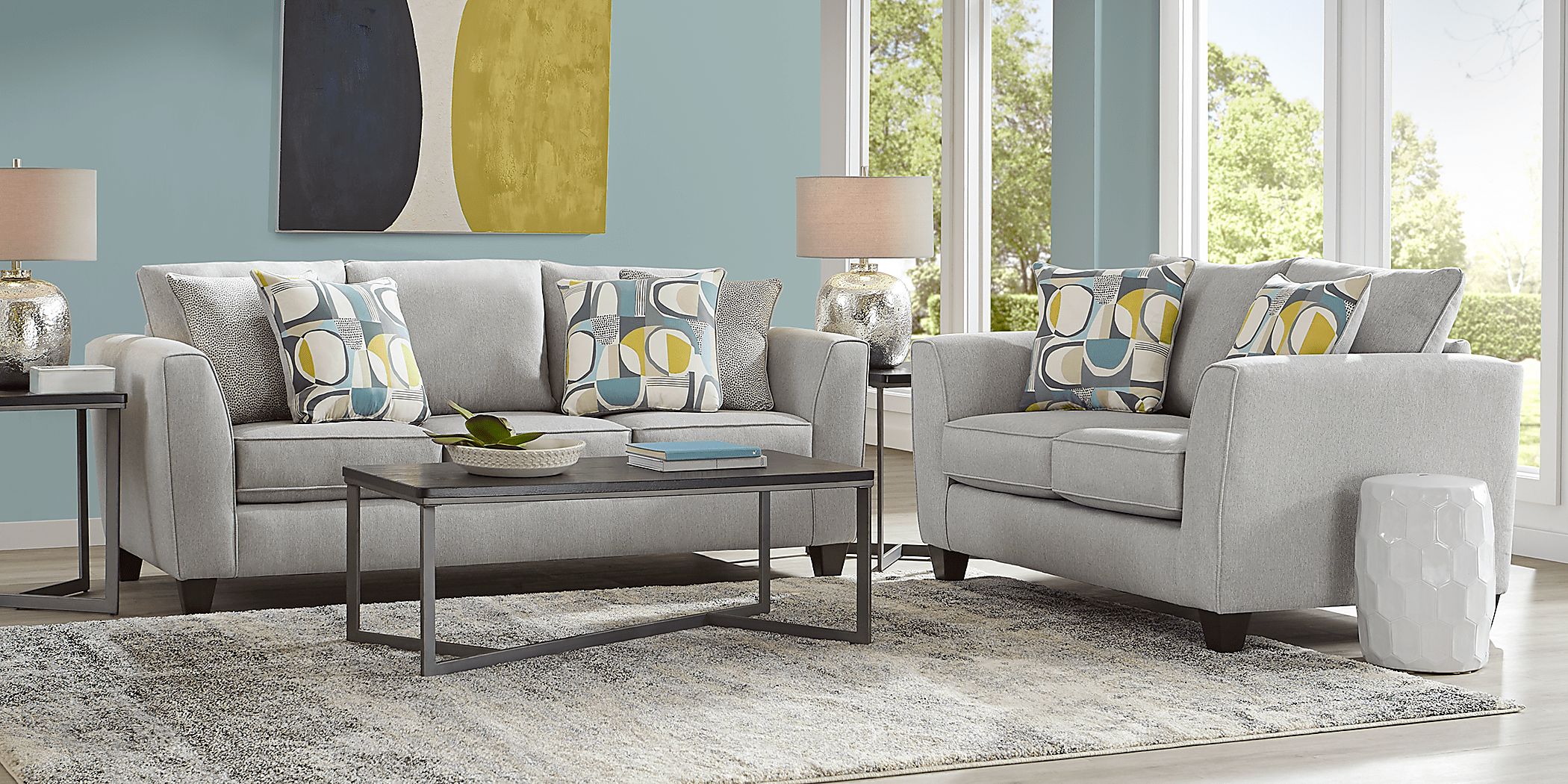 Marisol Bay 7 Pc Spa Blue Woven Living Room Set With Sofa, Loveseat, 3 ...