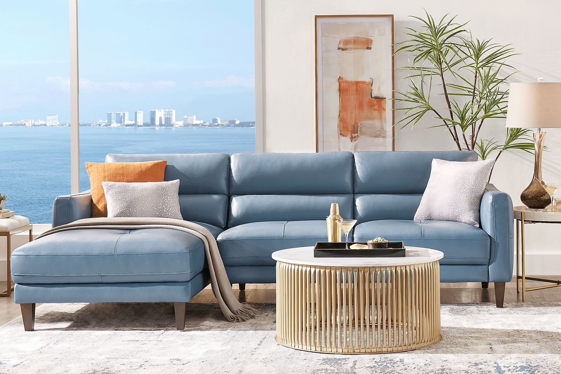 Marotta Ocean Blue Leather 2 Pc Left Arm Chaise Sectional Marotta Ocean Blue Leather 2 Pc Left Arm Chaise Sectional