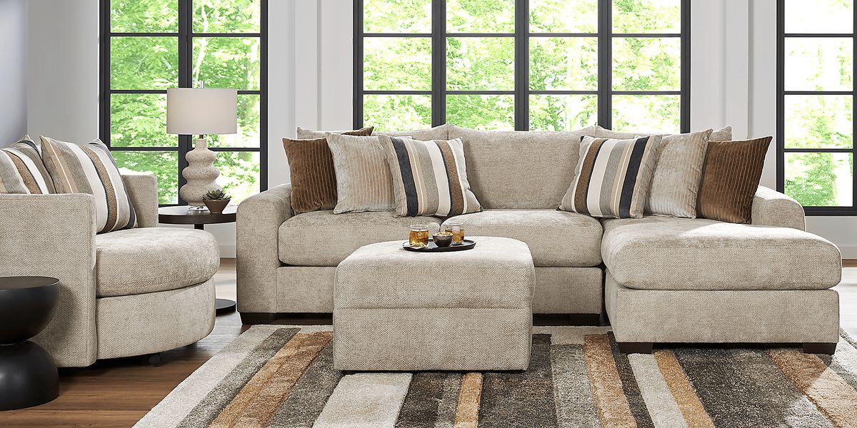 Martin Brown Chenille Fabric 2 Pc With Right Chaise Arm Sectional ...