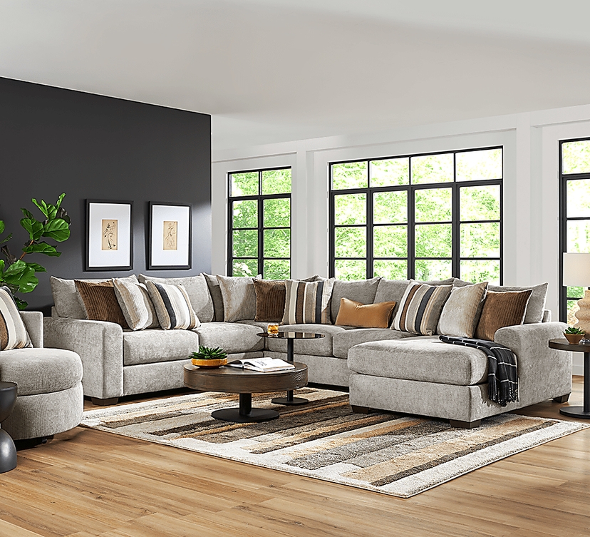 Martin Gray Chenille Fabric 3 Pc With Right Chaise Arm Sectional ...