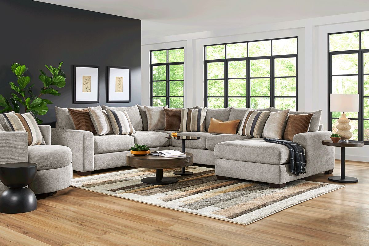 Martin Gray Chenille Fabric 3 Pc With Right Chaise Arm Sectional ...