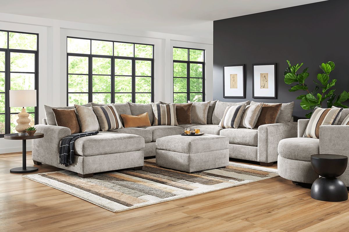 Martin 6 Pc Gray Chenille Fabric Living Room Set With 3 Pc Left Arm ...