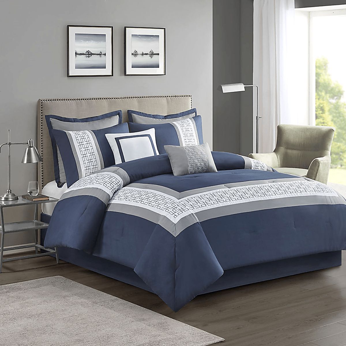 Marwin Blue 8 Pc King Comforter Set | Rooms to Go