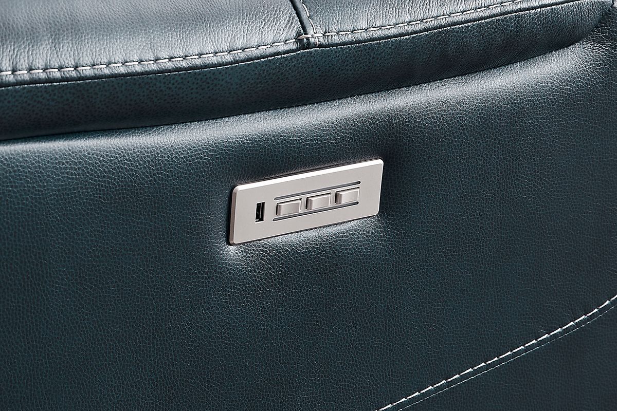 Matthews Cove Blue Leather Triple Power Reclining Sofa | Rooms to Go
