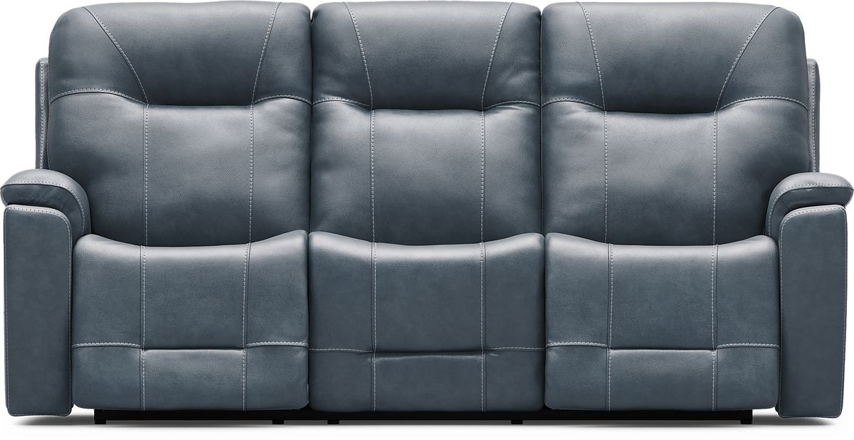 Matthews Cove Blue Leather Triple Power Reclining Sofa | Rooms to Go