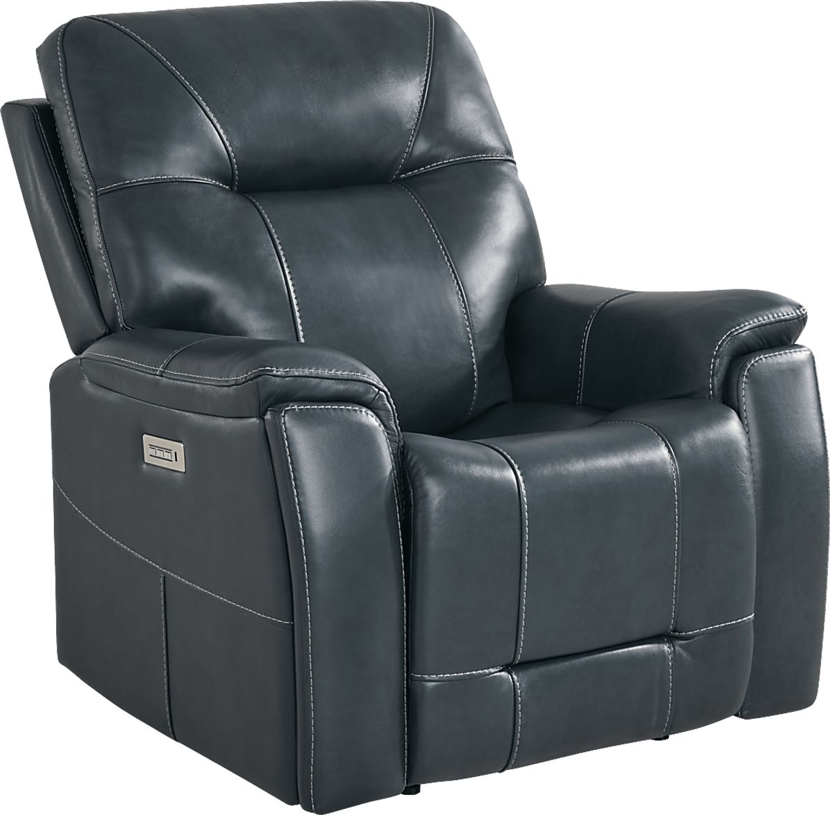 Matthews Cove Blue Leather Triple Power Recliner | Rooms to Go