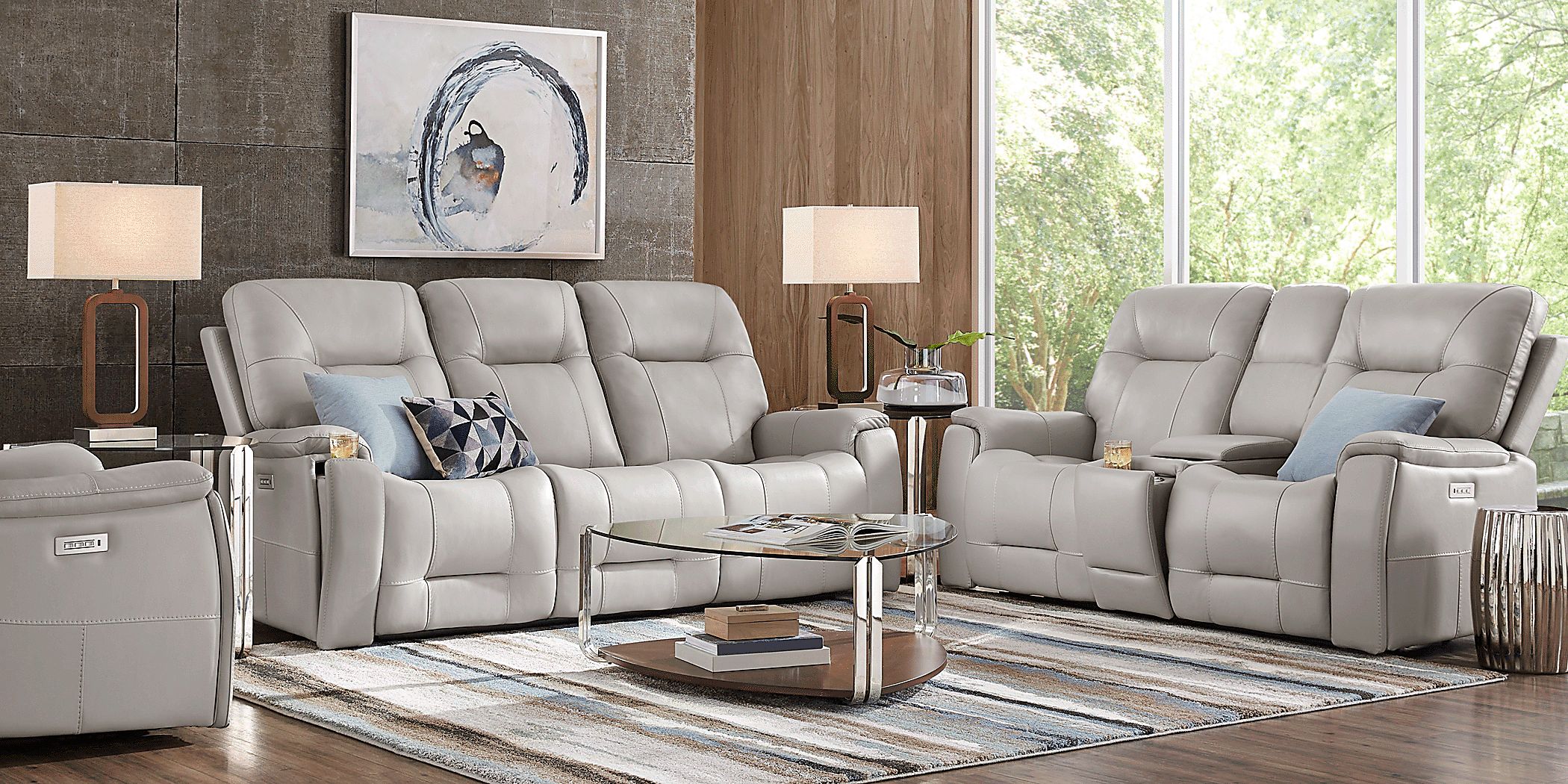 Matthews Cove 5 Pc Dove Gray Leather Triple Power Reclining Living Room ...