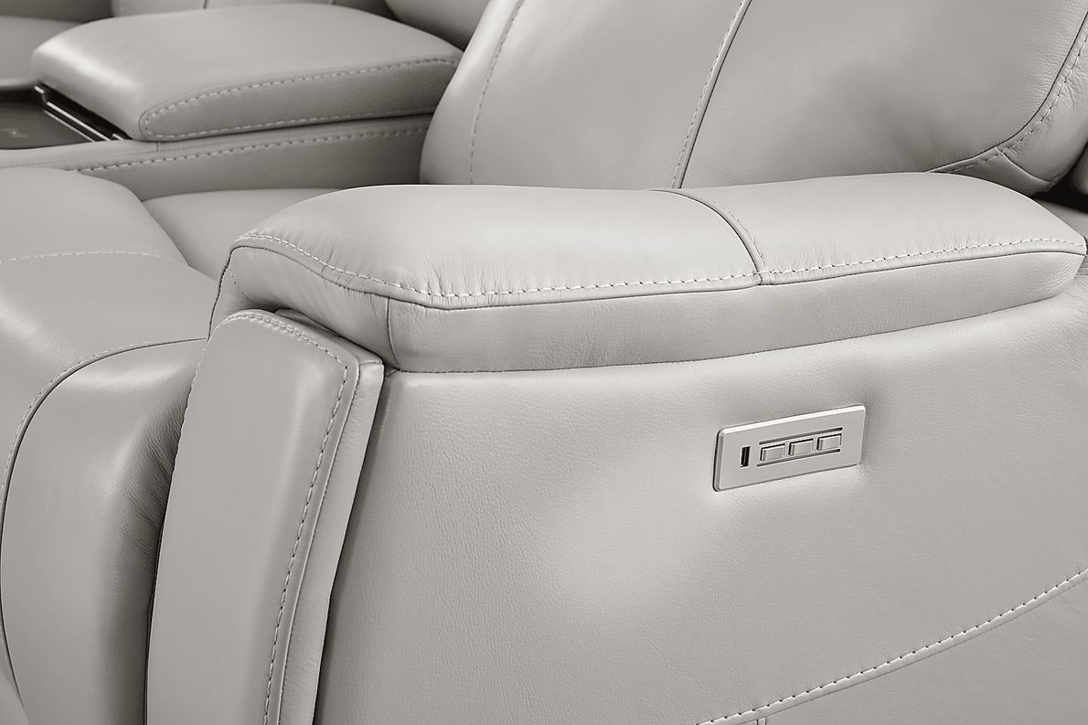 Matthews Cove Dove Gray Leather Triple Power Reclining Console Loveseat ...