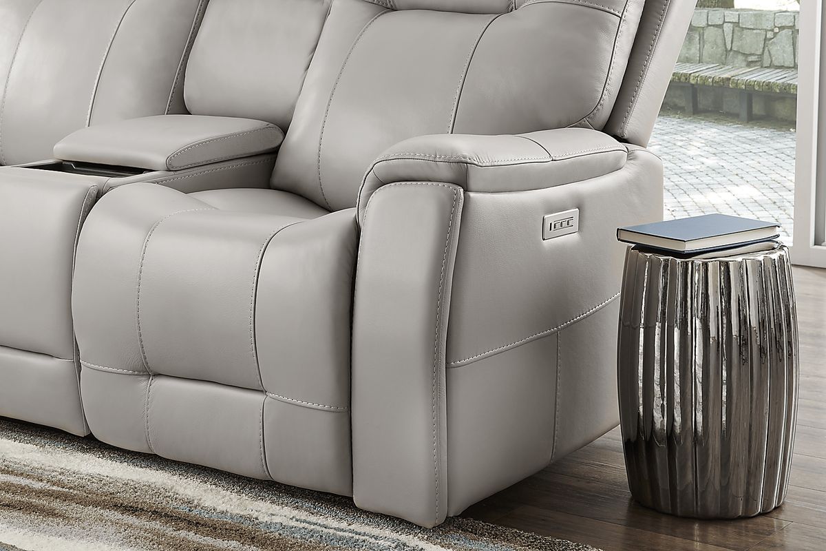 Matthews Cove 3 Pc Dove Gray Leather Triple Power Reclining Living Room ...