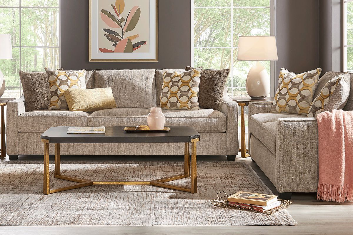 Maywell Court 5 Pc Brown Polyester Fabric Living Room Set With Sofa ...
