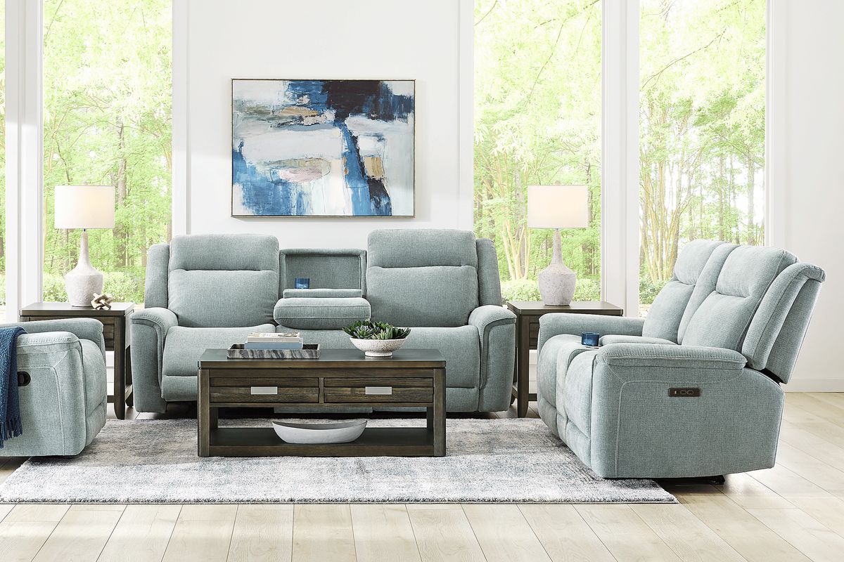 Meadow Park 5 Pc Seafoam Green Chenille Fabric Dual Power Reclining ...