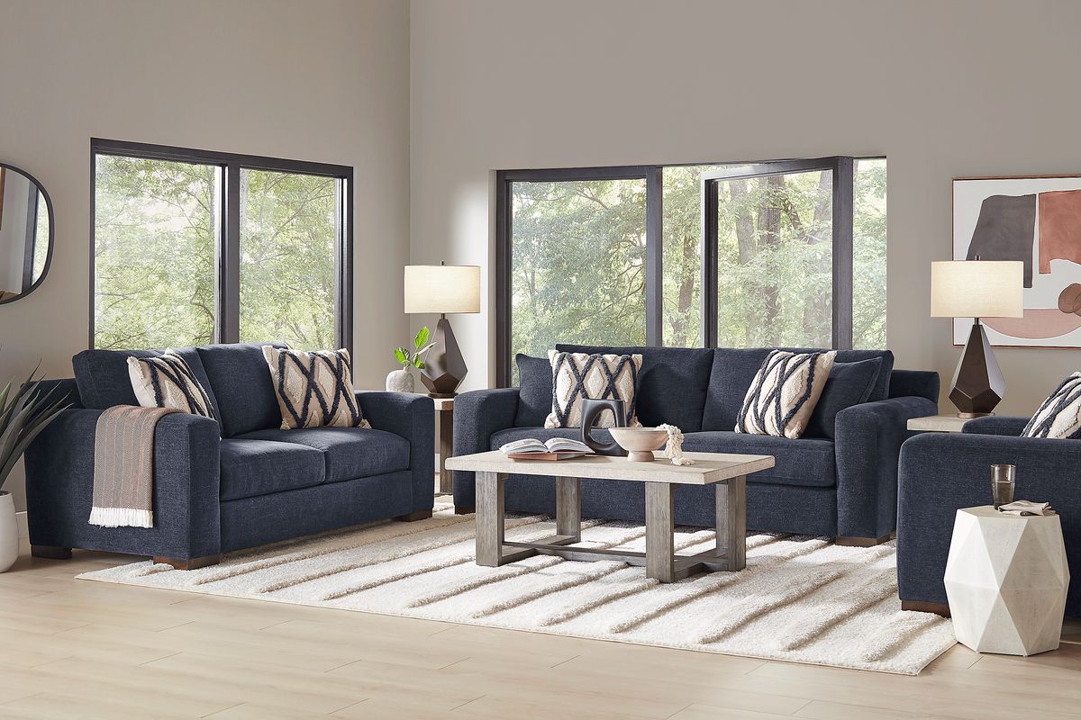 Drew & Jonathan Melbourne 7 Pc Midnight Blue Chenille Fabric Sleeper ...