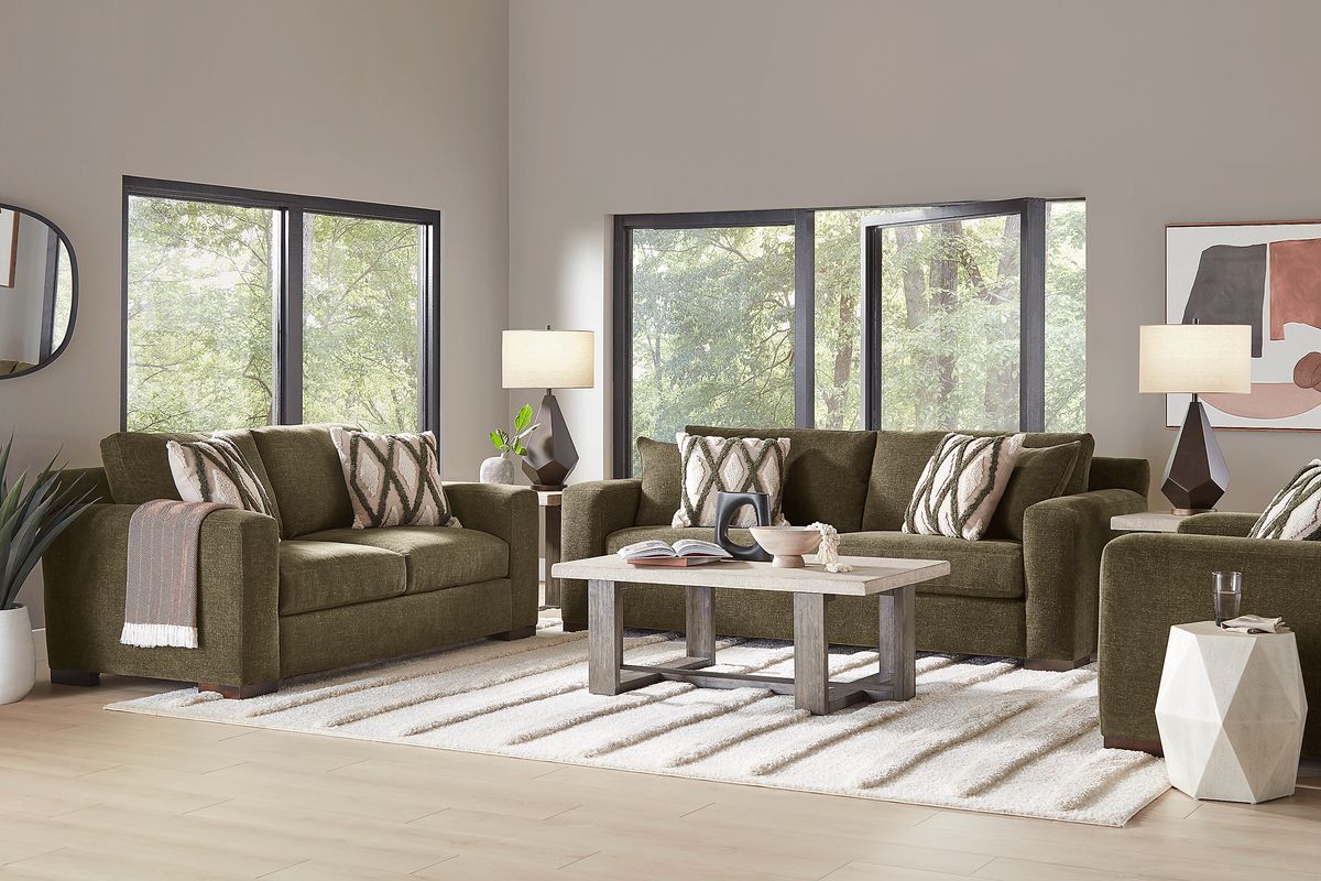 Drew & Jonathan Melbourne 7 Pc Olive Green Chenille Fabric Living Room ...