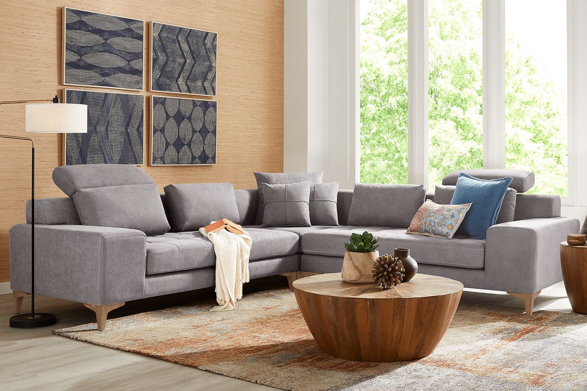 Mercer Place 6 Pc Gray Polyester Fabric Living Room Set With 3 Pc ...