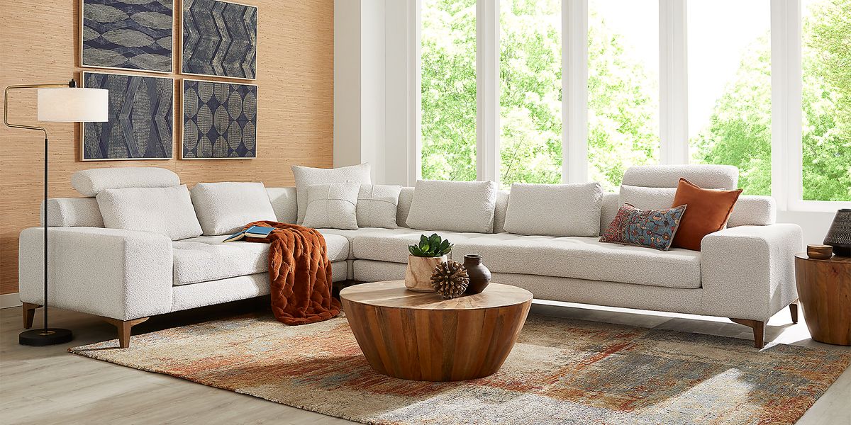 Mercer Place 7 Pc Off-White Beige,White Polyester Fabric Living Room ...